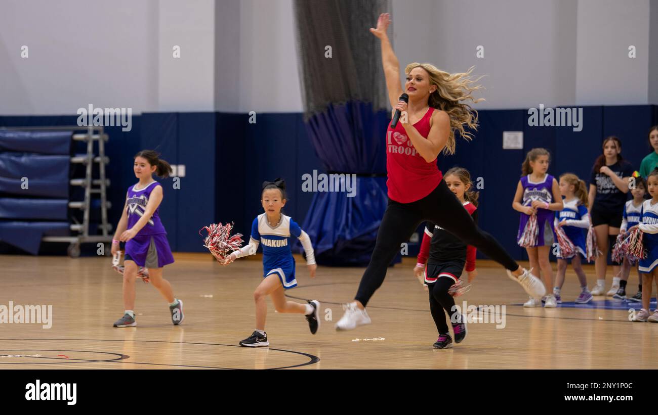 Michelle Harvey, a cheerleader with the Los Angeles Rams, demonstrates ...