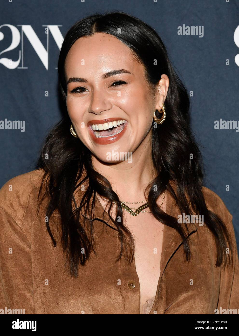 Emily Curl poses backstage before discussing the Netflix television ...