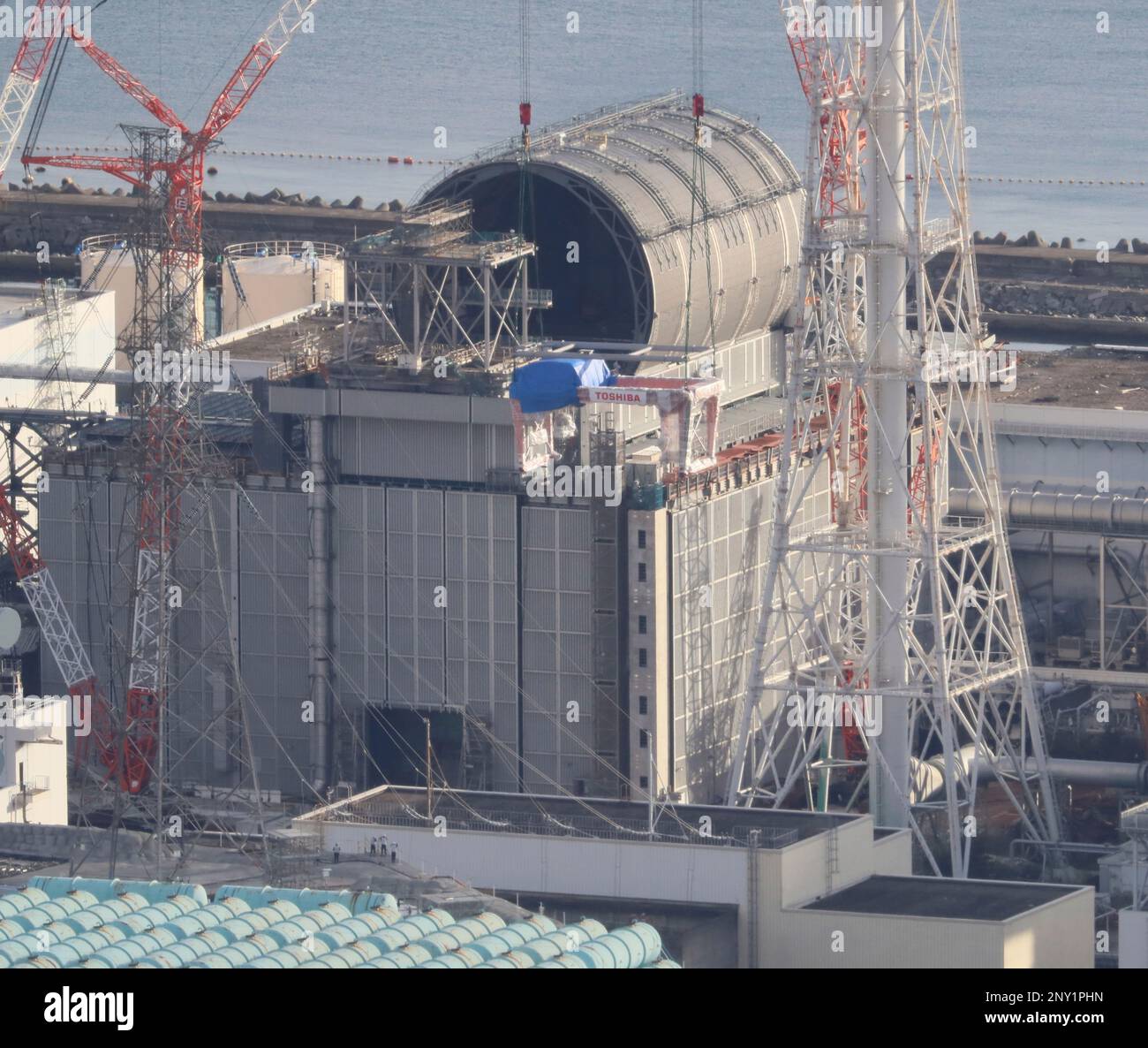This aerial photo shows that the fuel handling machine for taking out ...