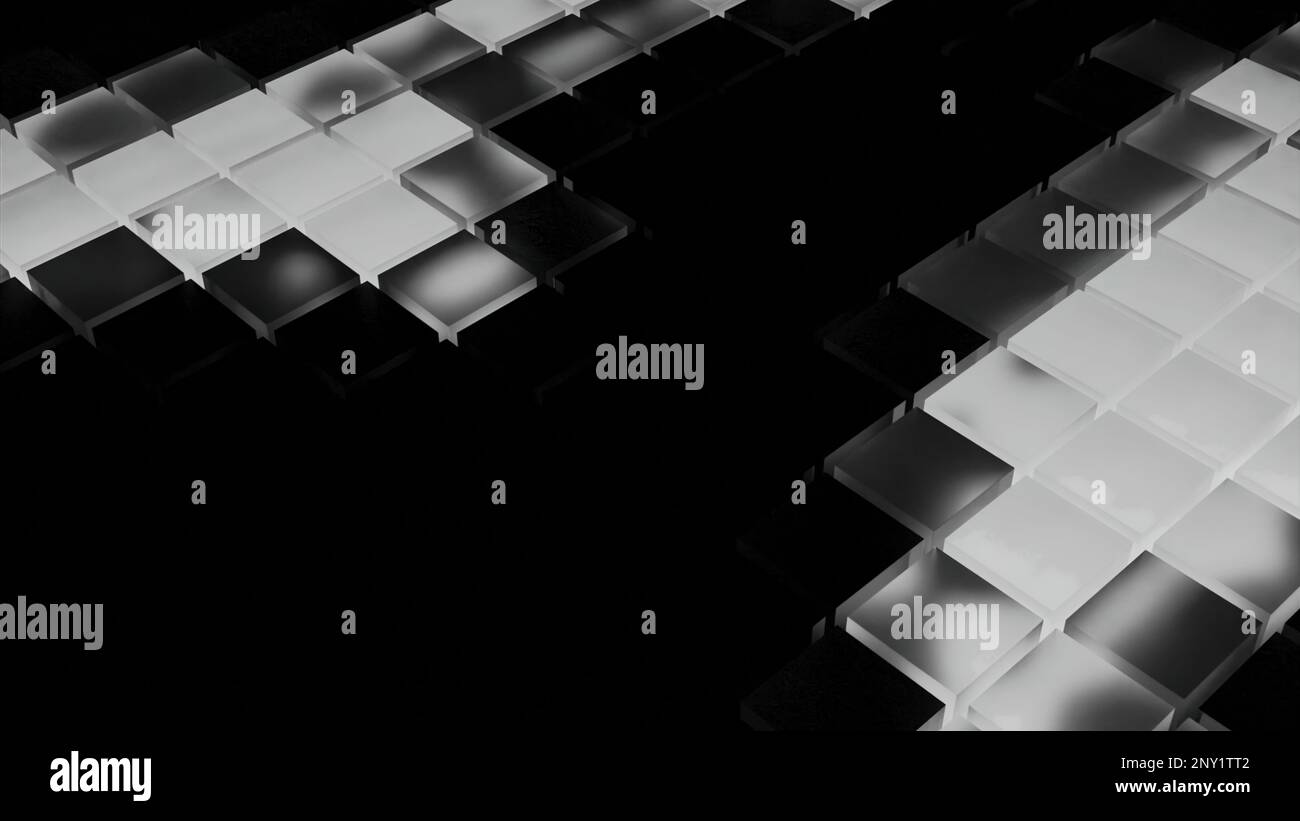 Surfaces with moving flashing squares on black background. Design ...