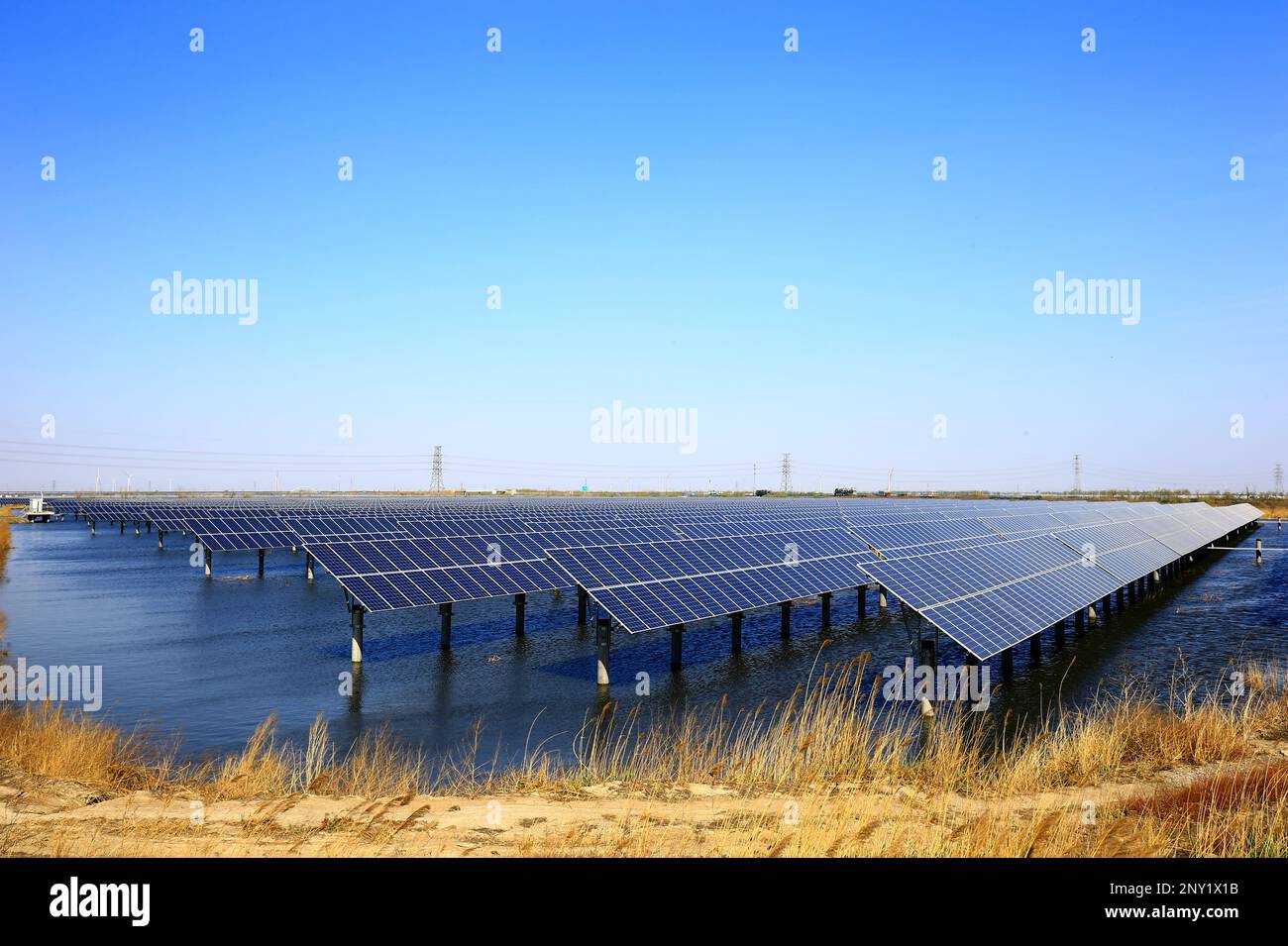 Solar panels on the water Stock Photo - Alamy