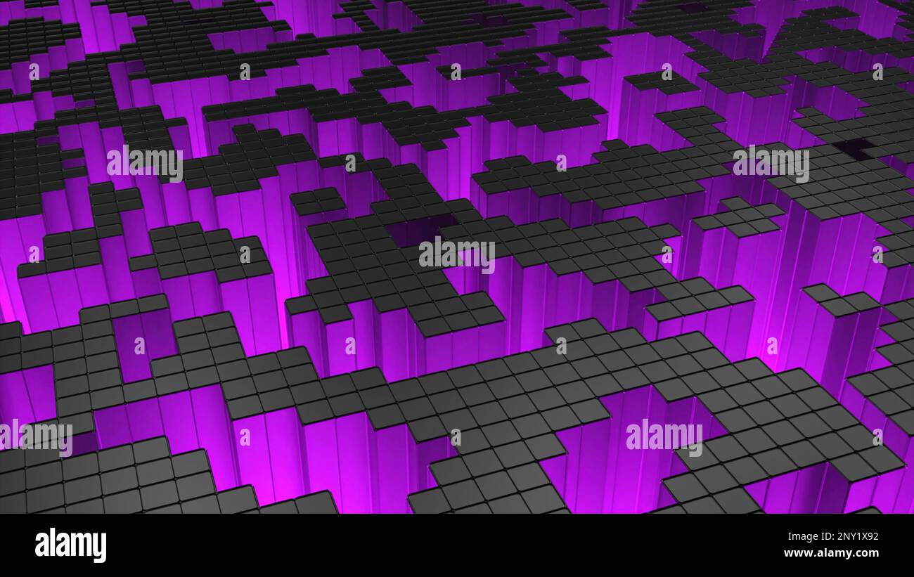 Pixel 3D surface in style of game. Design. 3D polygon with squares on surface with collapses ...