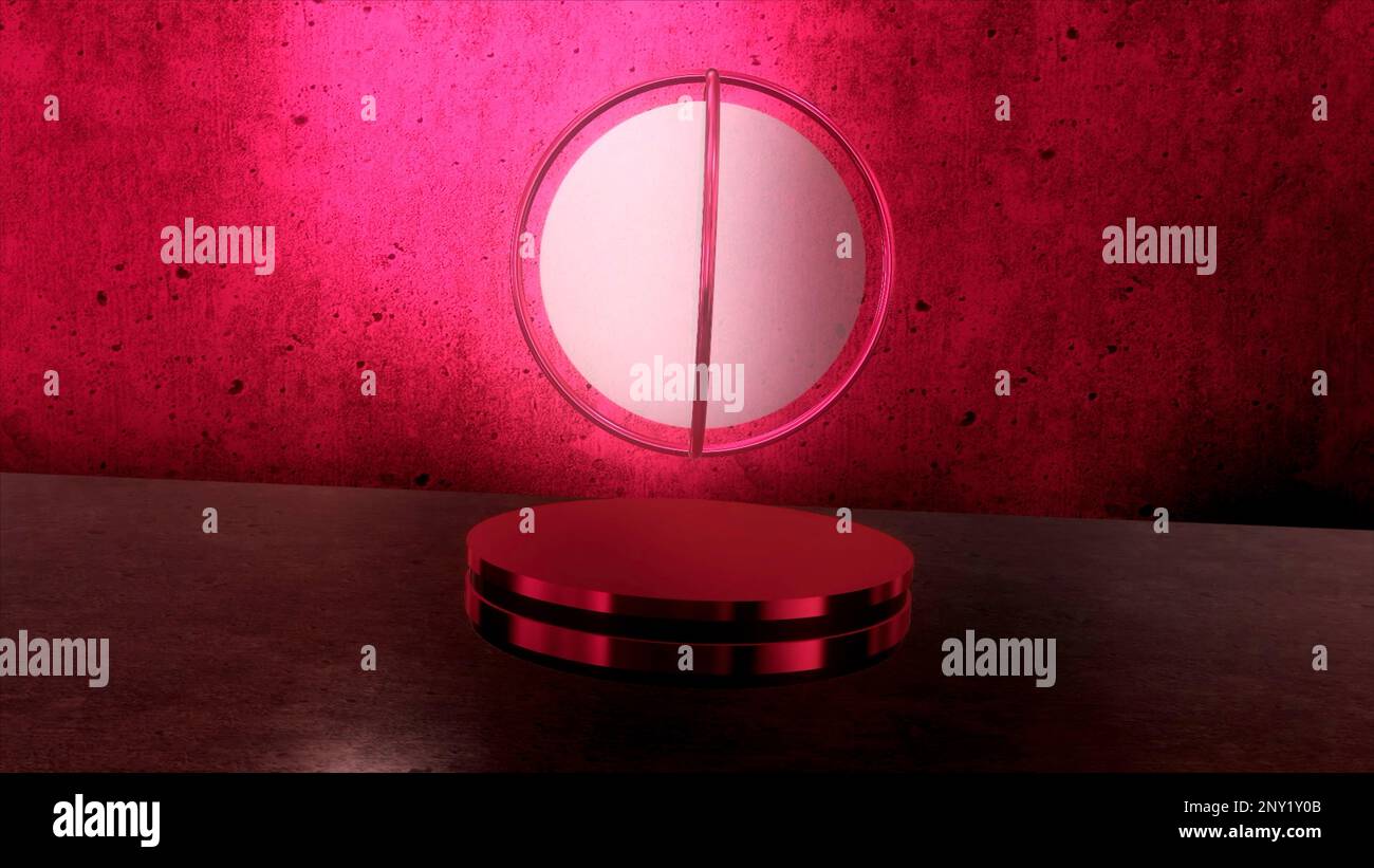 An empty room in animation. Motion.Red big button in empty space with ...