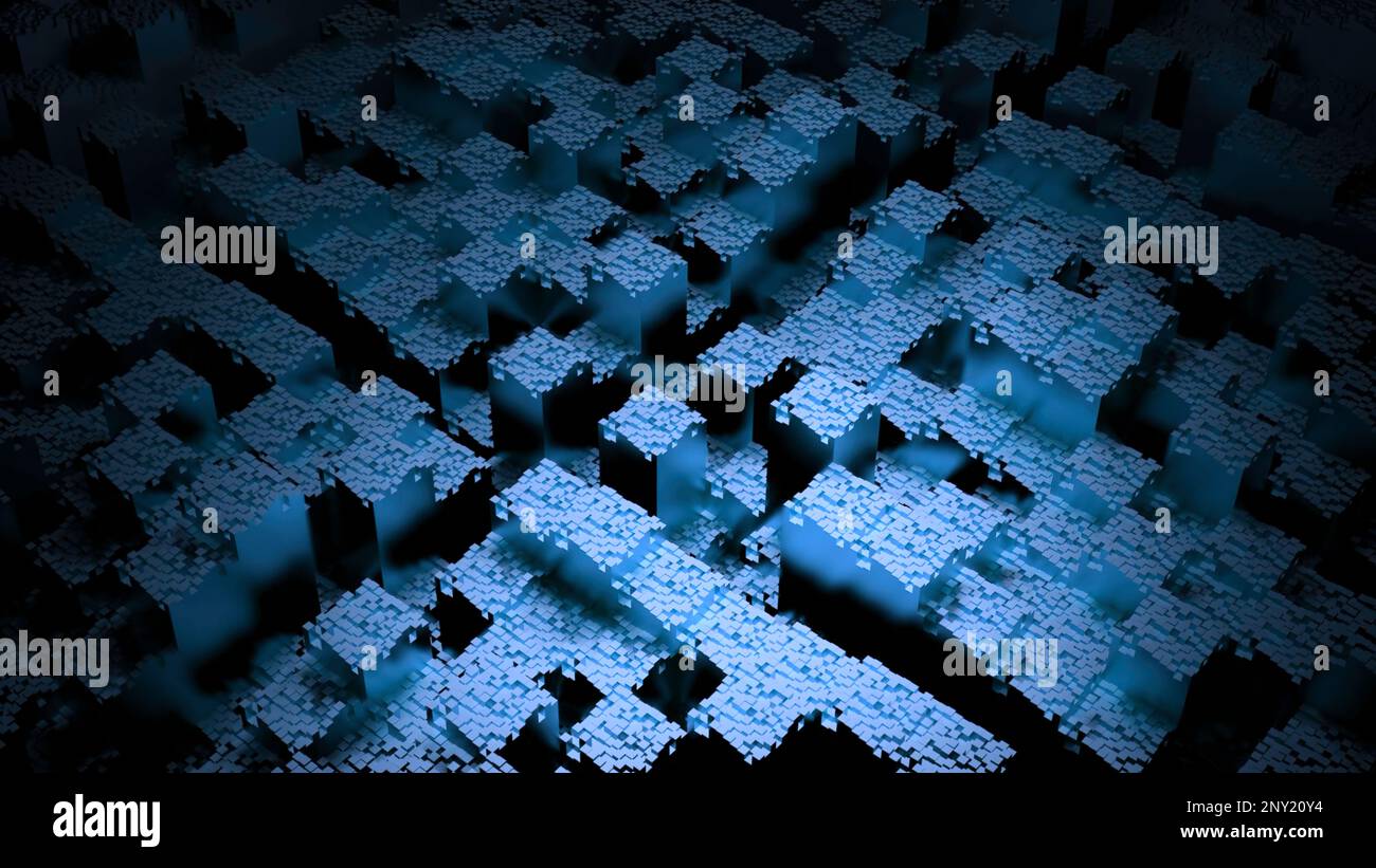 Background with moving stream of 3d squares. Design. Surfaces with ...