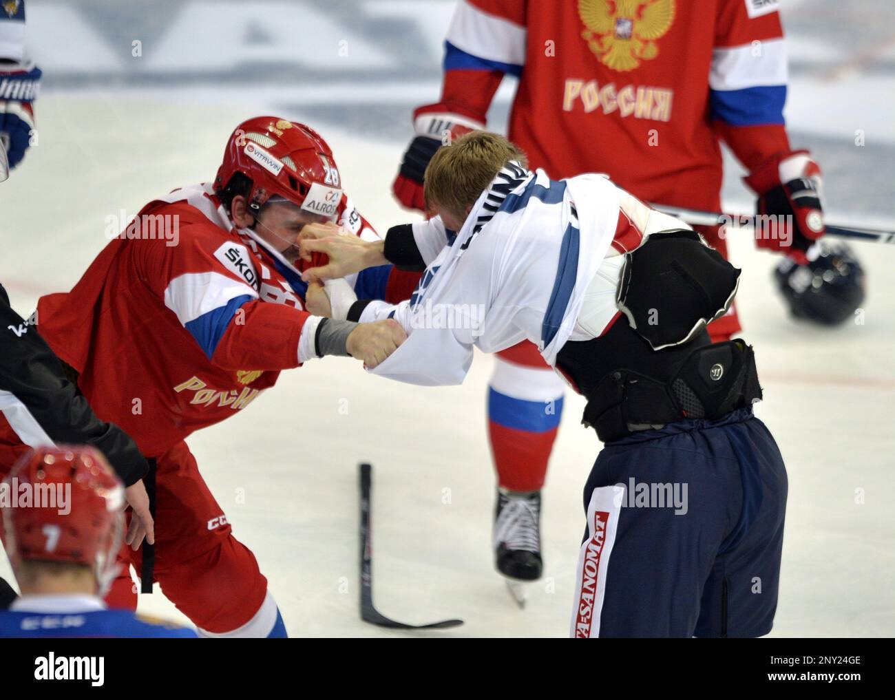 Finland's Veli-Matti Savinainen, right, fights with Russia's Andrei ...