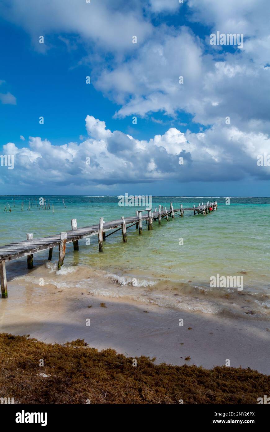 Mahahual, Quintana Roo, Mexico, A jetty on the beach of Mahahual with ...