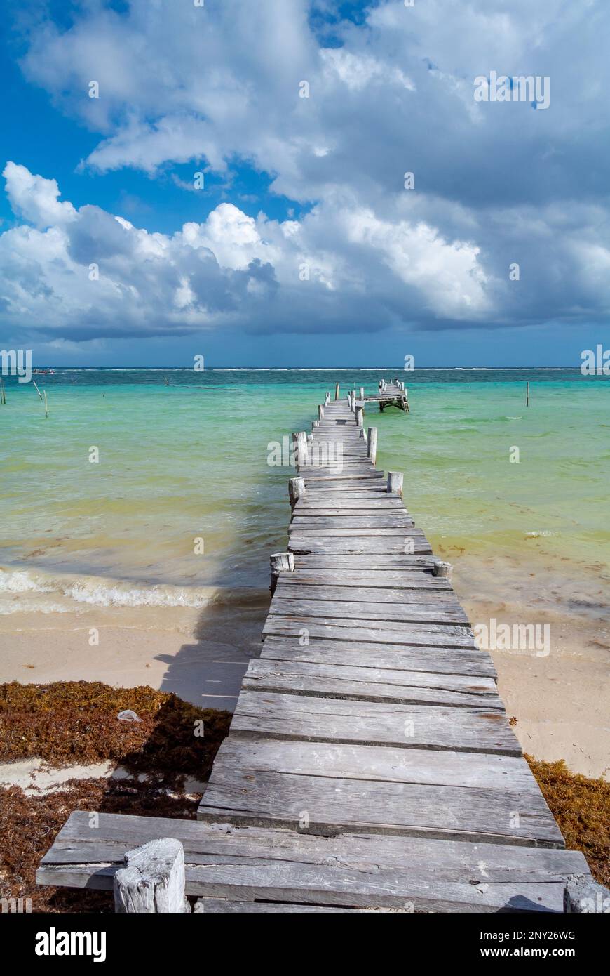 Mahahual, Quintana Roo, Mexico, A jetty on the beach of Mahahual with ...
