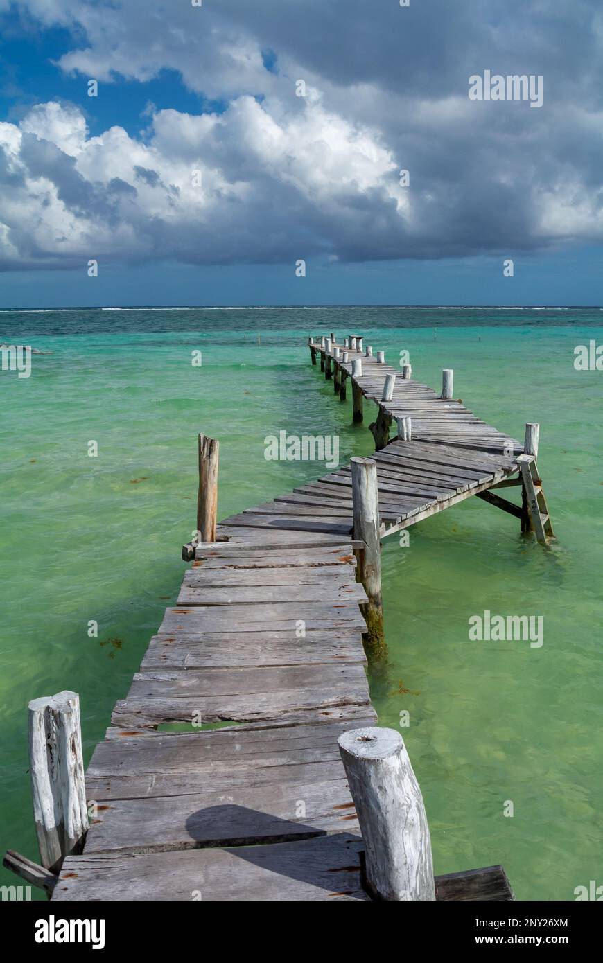 Mahahual, Quintana Roo, Mexico, A jetty on the beach of Mahahual with ...
