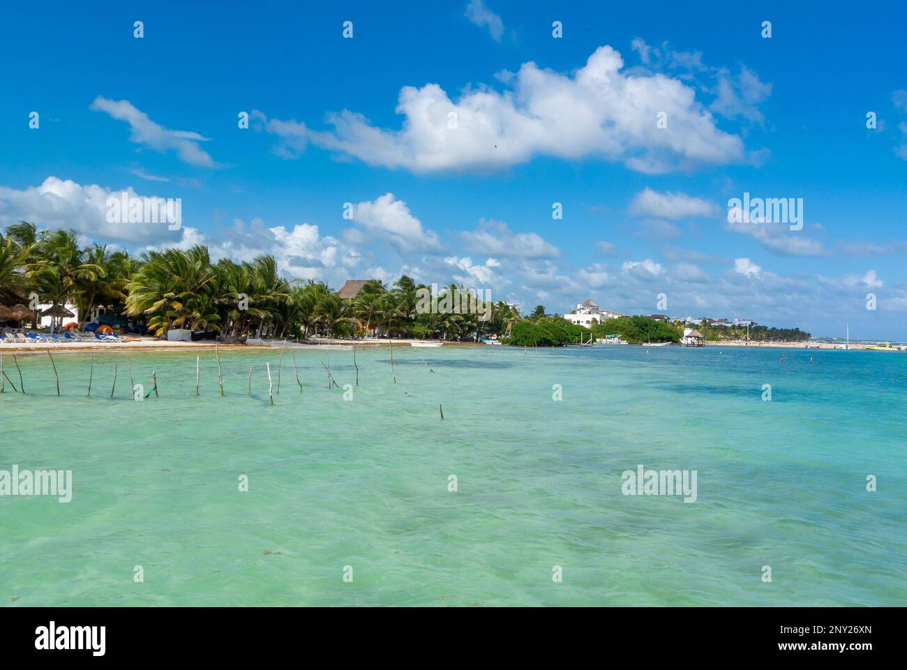 Mahahual, Quintana Roo, Mexico, A jetty on the beach of Mahahual with ...