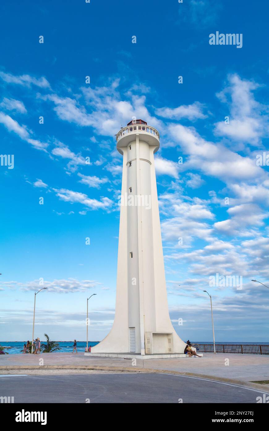 Mahahual, Quintana Roo, Mexico,A lighthouse on a beach of Caribbean sea ...