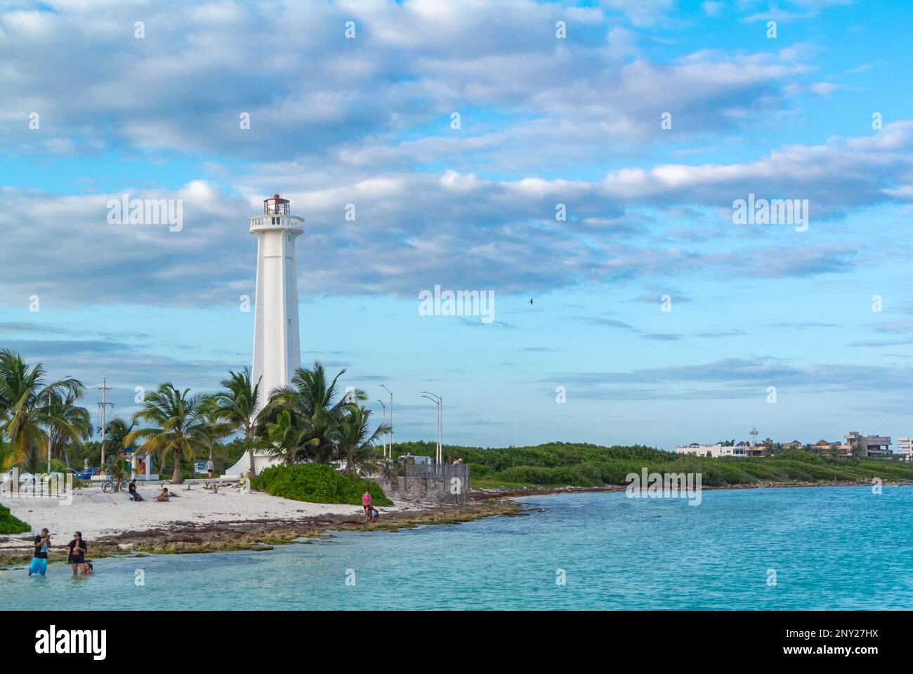Mahahual, Quintana Roo, Mexico,A lighthouse on a beach of Caribbean sea ...