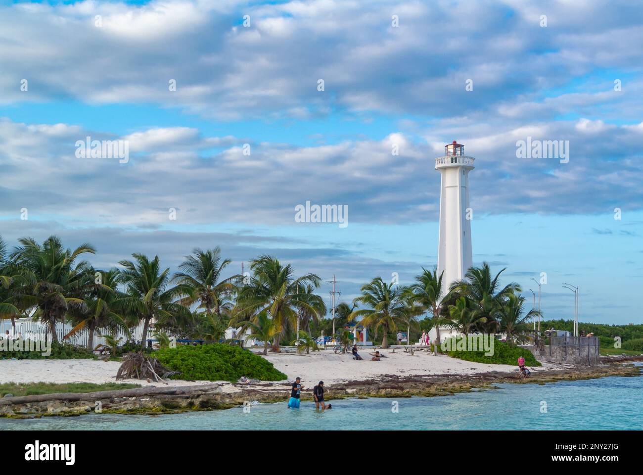Mahahual, Quintana Roo, Mexico,A lighthouse on a beach of Caribbean sea ...