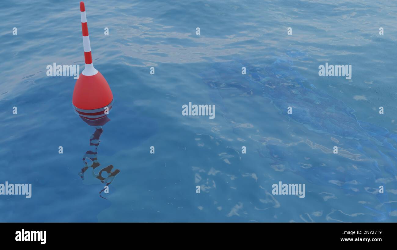 View of the blue sea in animation. Design. Light water with buoys ...