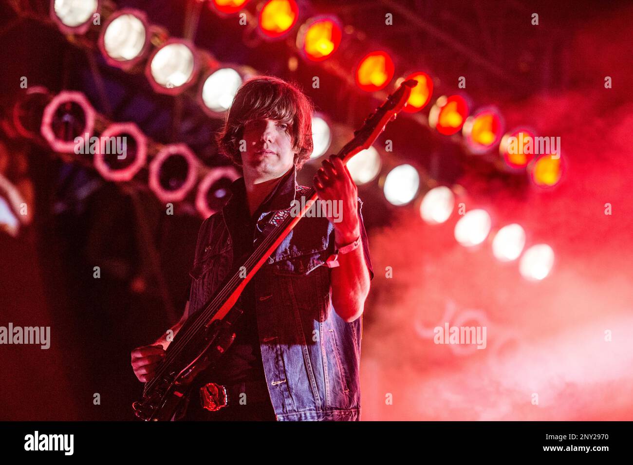 Nikolai Fraiture of The Strokes performs during the 3rd Annual Shaky Knees Music Festival at ...