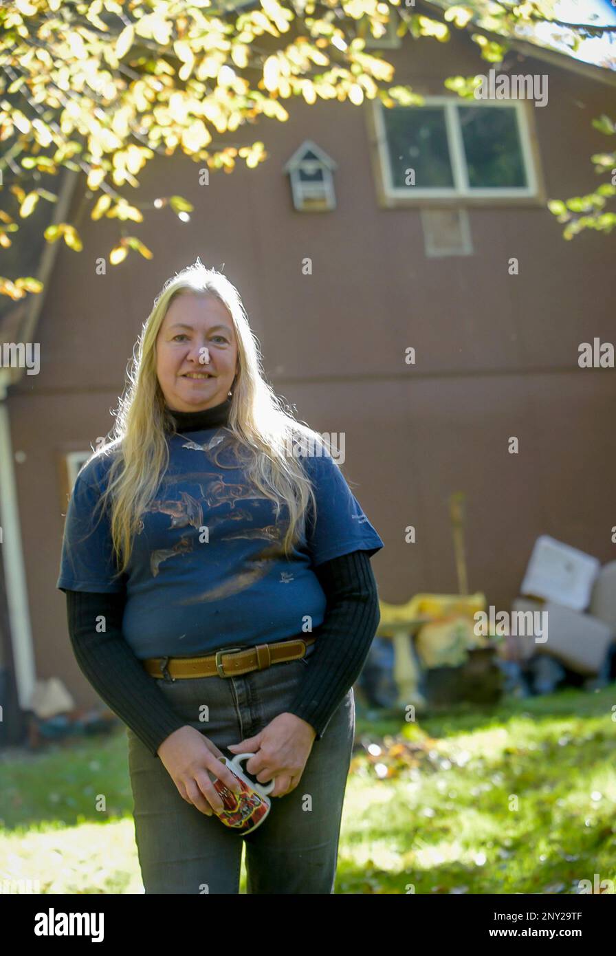 In a Oct. 30, 2017 photo, Jill Jackson stands beside one of three bat ...