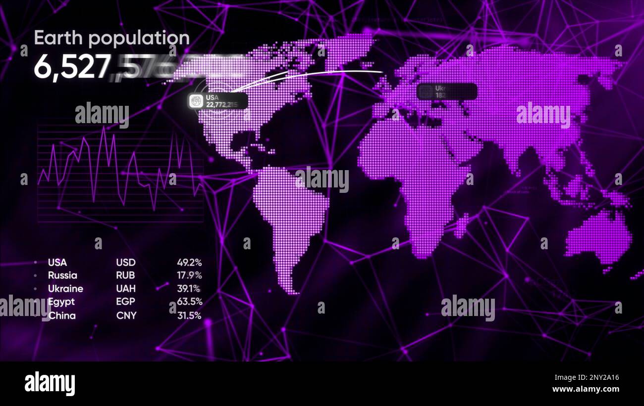 Yellow and purple background. Motion.A graph of the planet's population ...