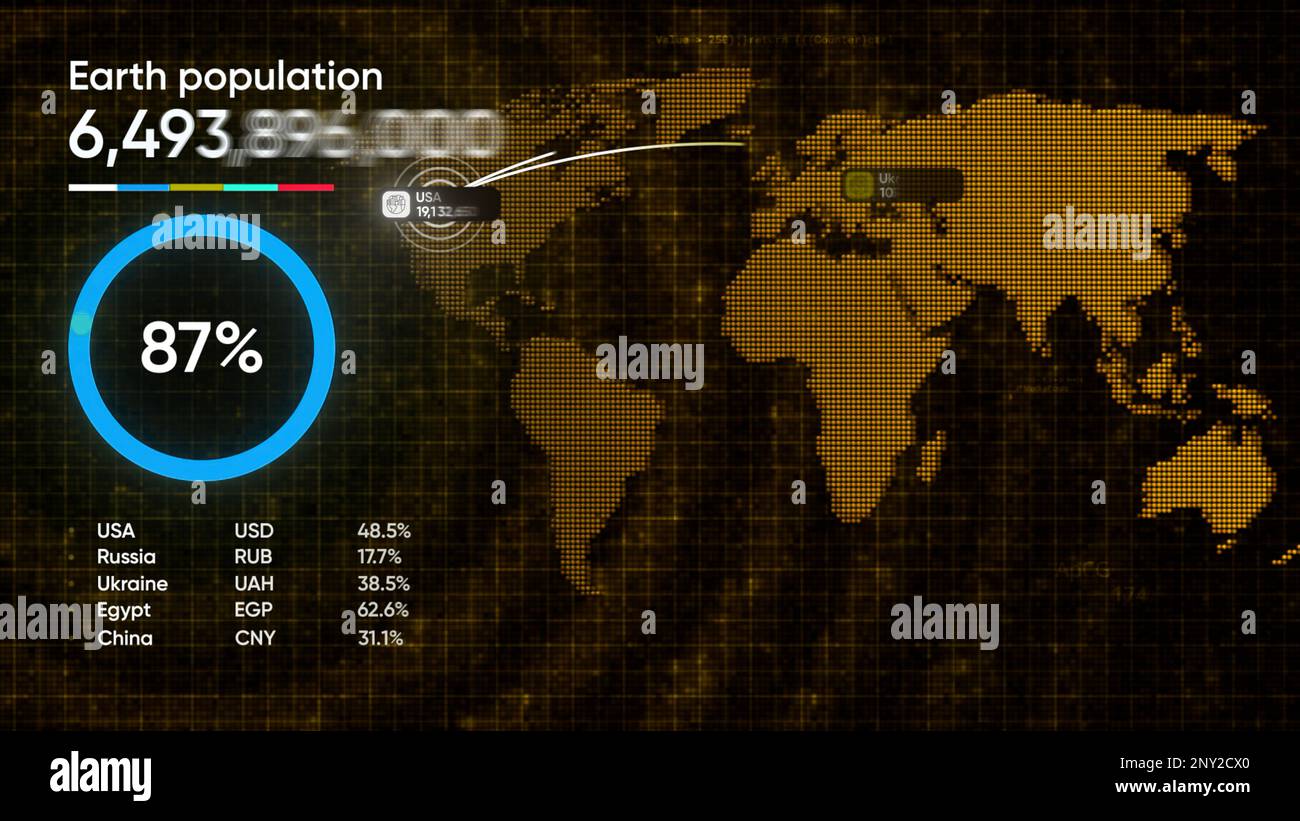Yellow and purple background. Motion.A graph of the planet's population ...