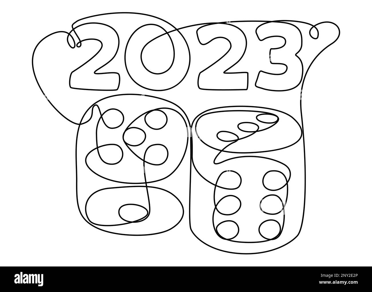One continuous line of dice with the number 2023. Thin Line ...