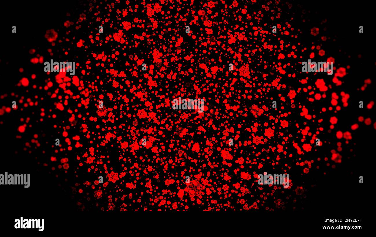 Abstract shining red particles flying on a black background. Motion. Tiny particles looking like ...