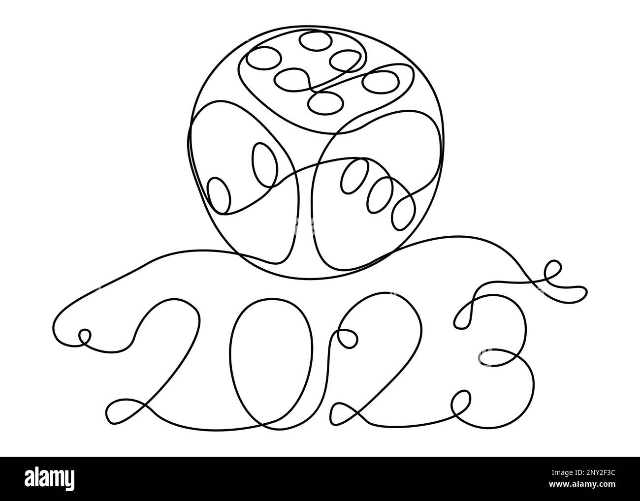 One continuous line of dice with the number 2023. Thin Line ...