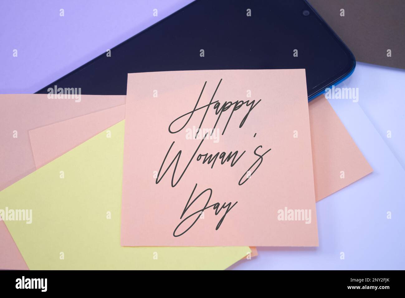 Happy Woman's Day. Text on adhesive note paper. Event, celebration ...