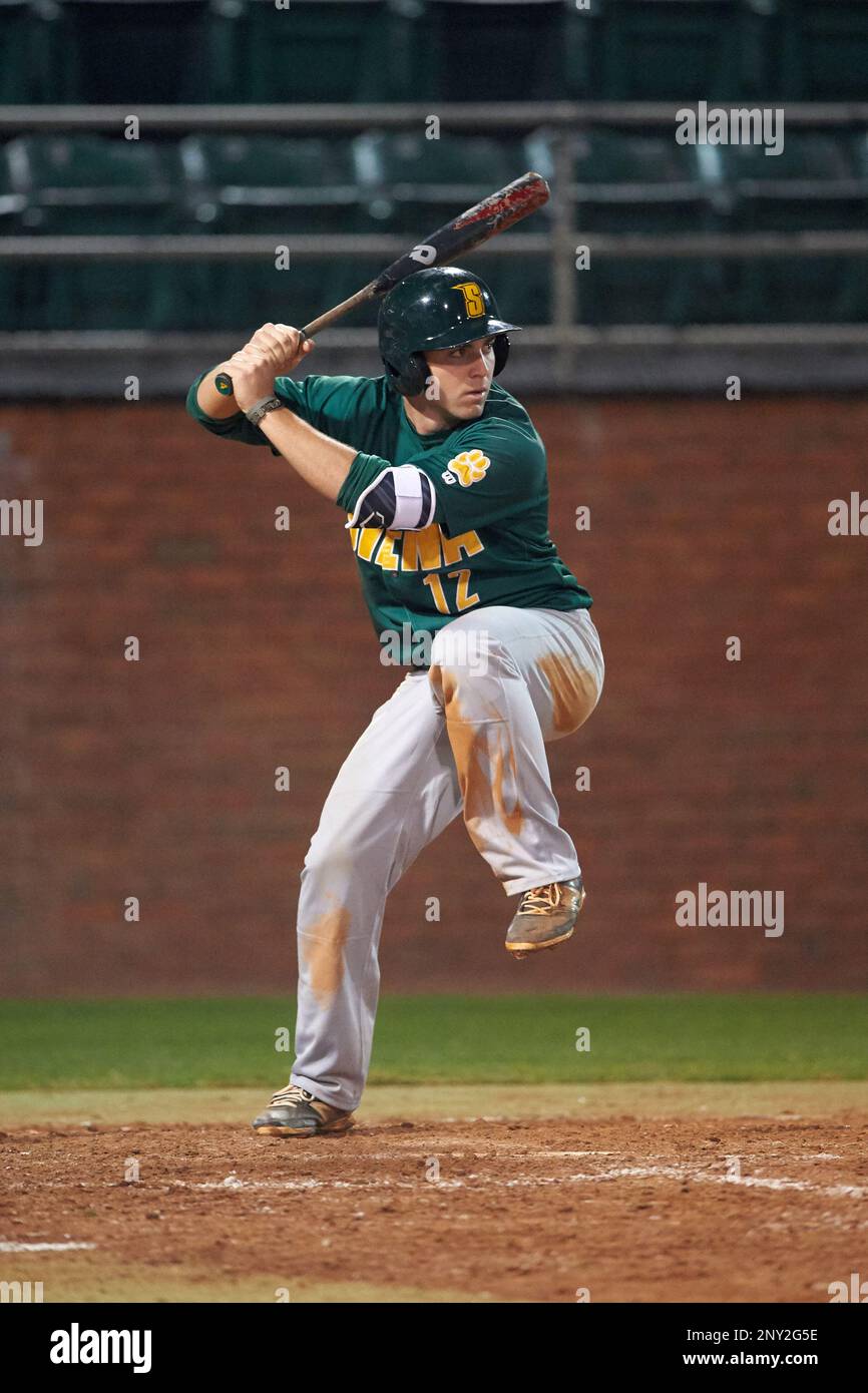 Siena Saints third baseman Jordan Folgers (12) at bat during a game ...