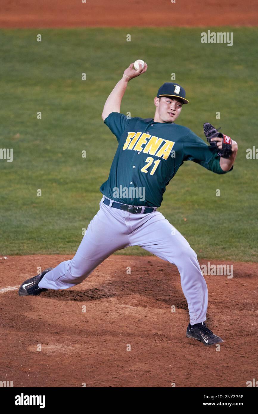 Siena Saints relief pitcher John Nolan (21) delivers a pitch during a ...