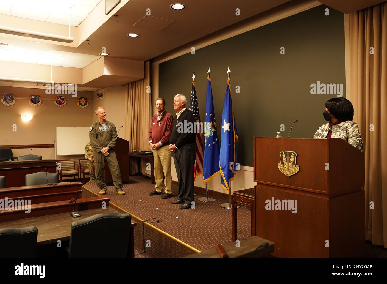 Mr. Steve Creech (center) provides remarks at the conclusion of the Air ...
