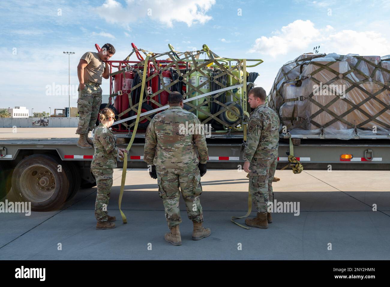 U.S. Air Force Airmen assigned to the 378th Expeditionary Logistics ...