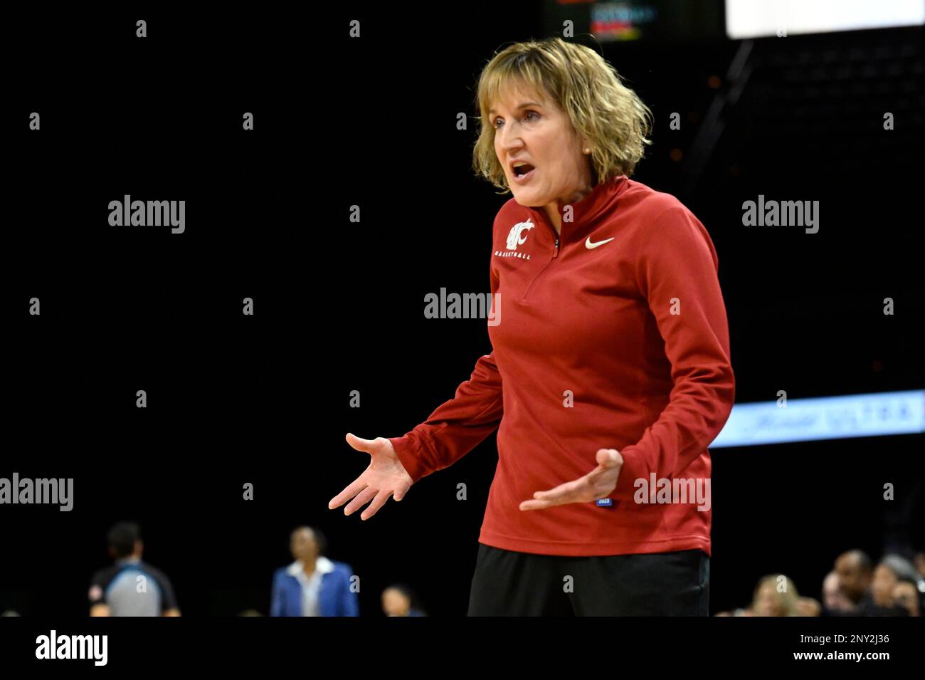 Washington State Head Coach Kamie Ethridge Gestures On The Sideline