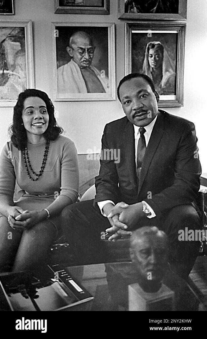 At home in Atlanta, March 1968. A painting of Gandhi in the background ...