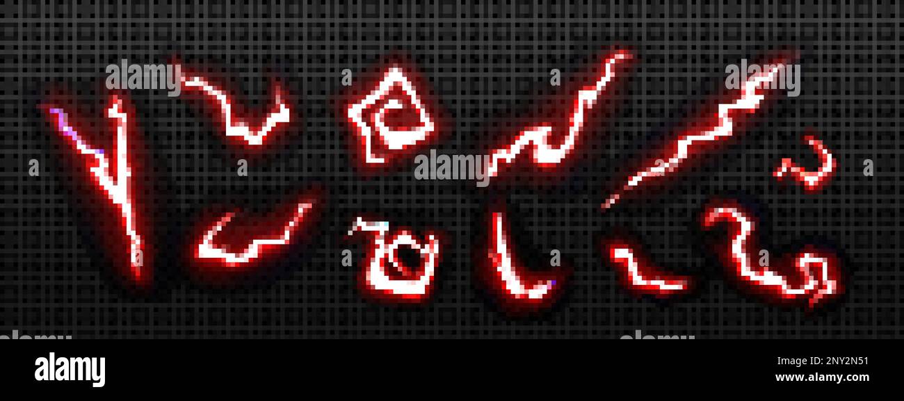 Thunder game lightning effect vector set. Isolated magic red neon ...