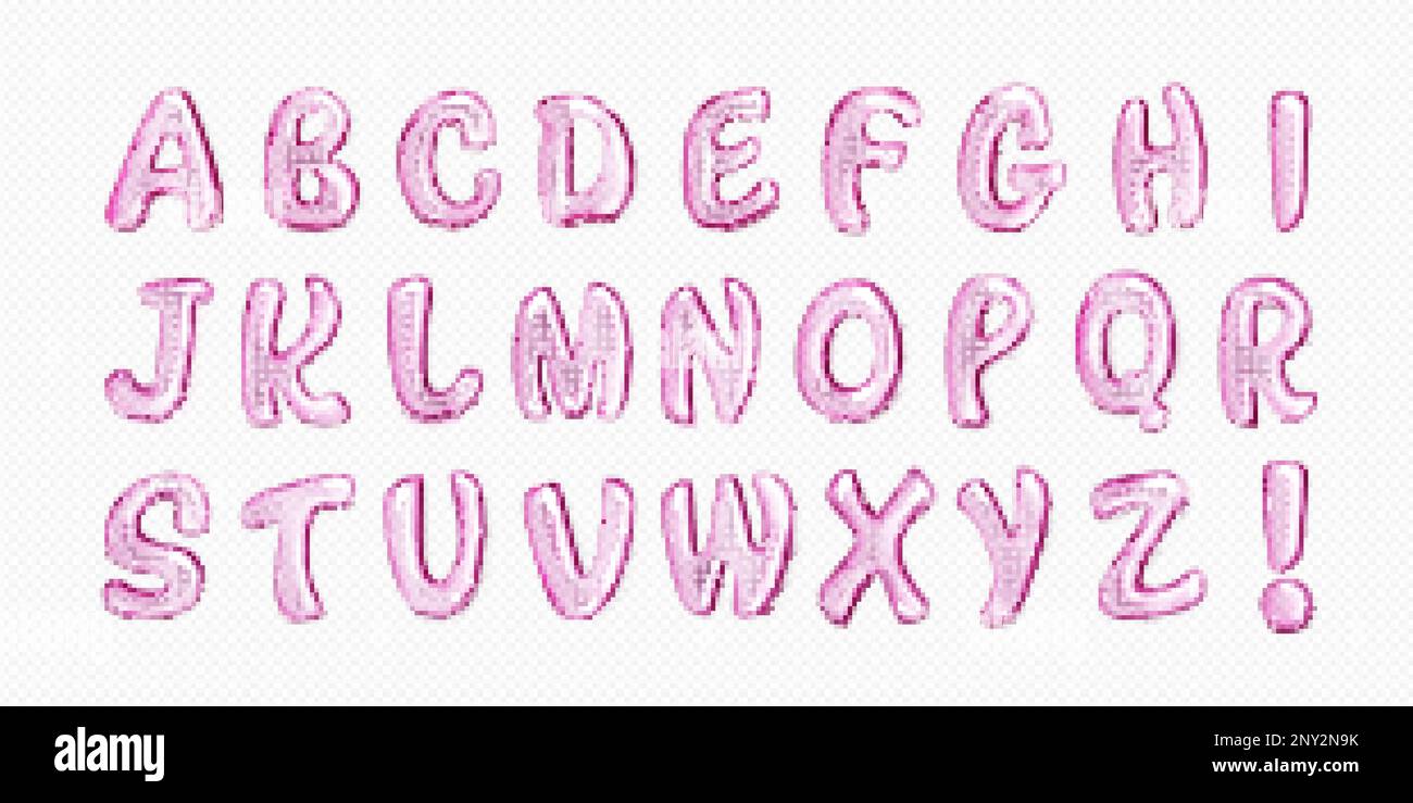 Pink water alphabet. Type font with letters of liquid gel, juice, wine ...