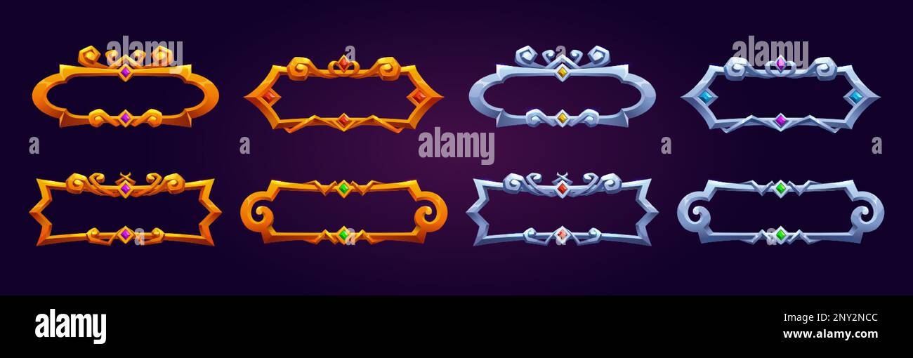 Medieval golden and silver frames decorated with colorful gemstones and ...