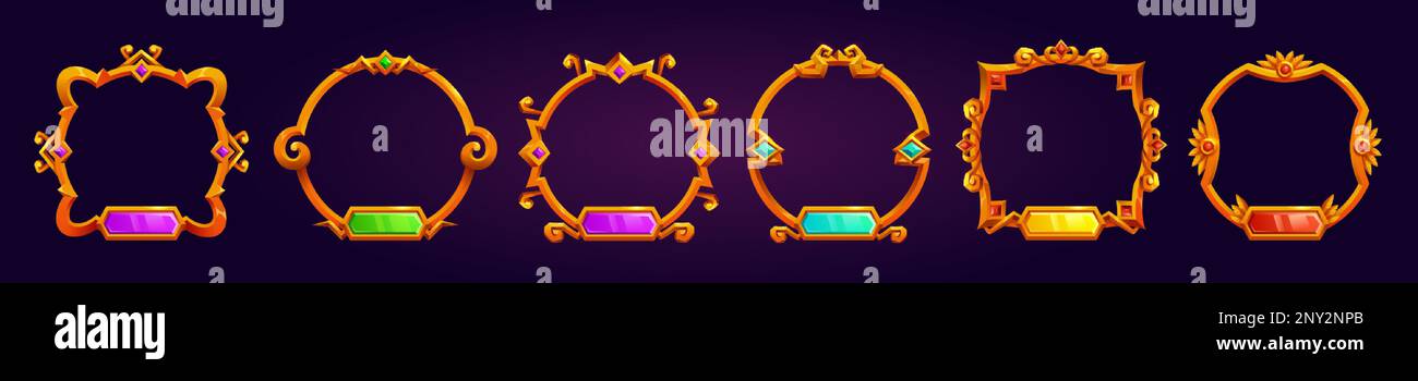 Set of round golden avatar frames isolated on background. Vector ...