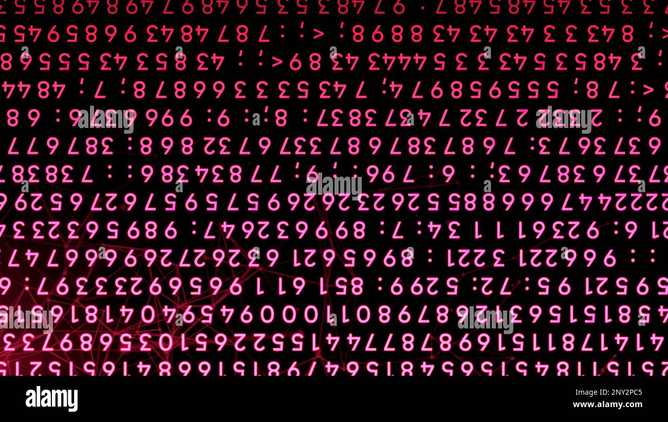 Abstract blinking and changing numbers with connected dots and lines on the background. Motion ...