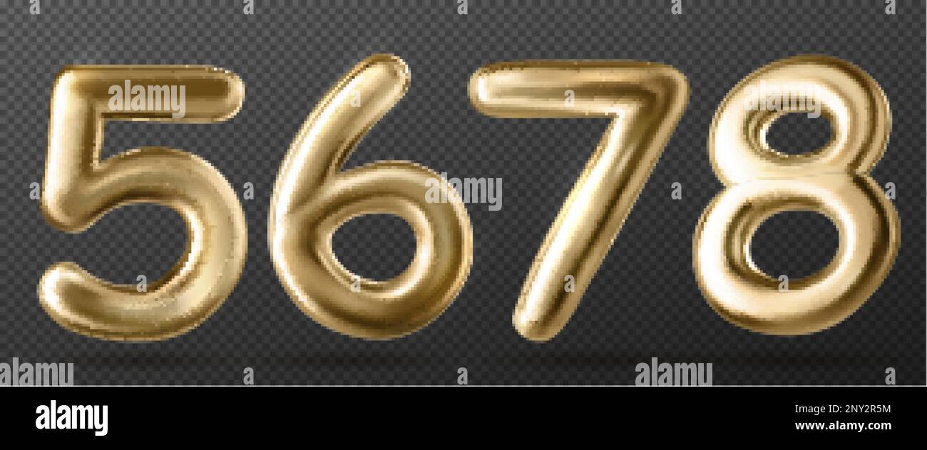 Set of realistic golden chrome numbers isolated on transparent ...