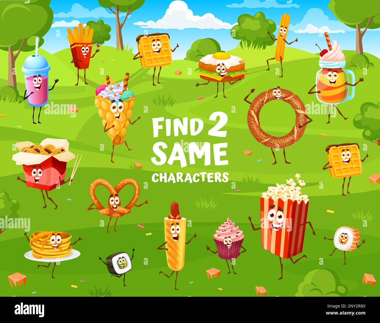 Find two same characters cartoon fast food and desserts personages ...