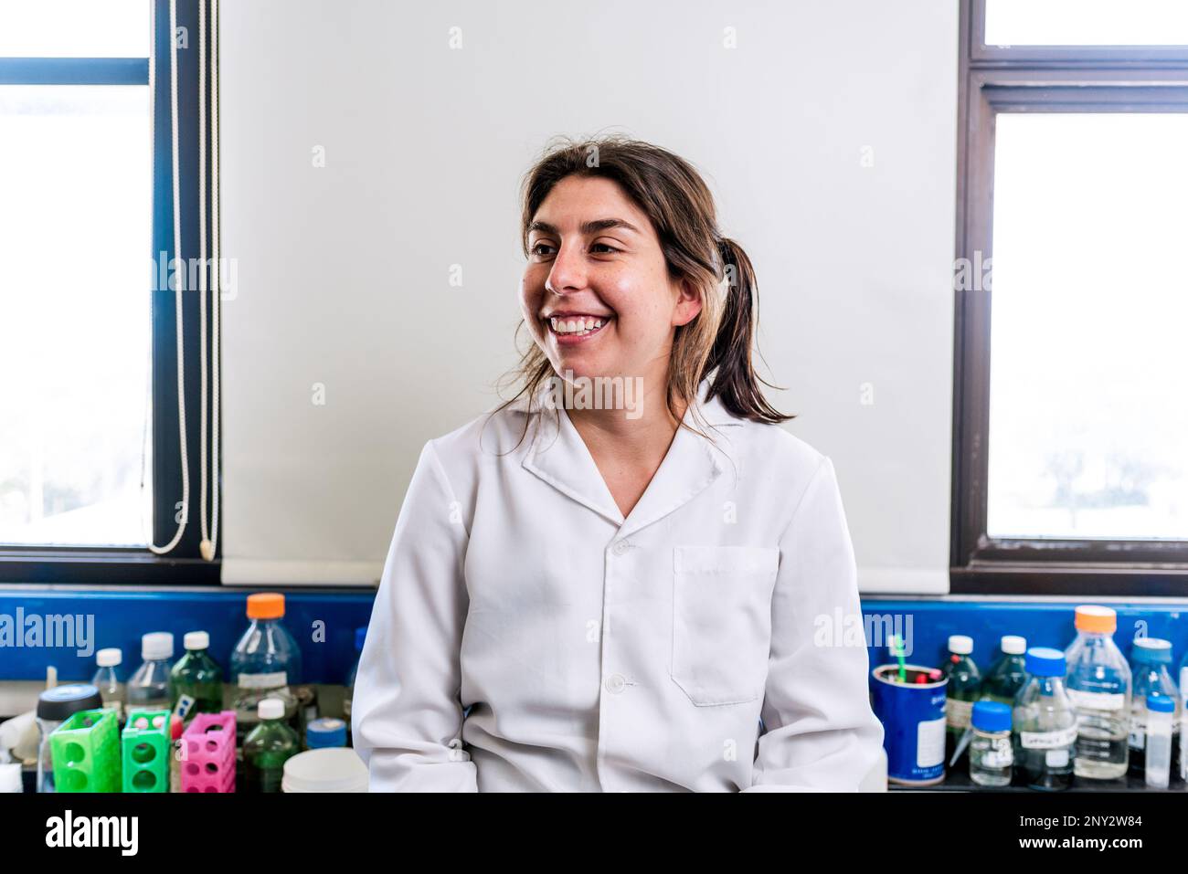 Happy female scientist in the laboratory Stock Photo - Alamy