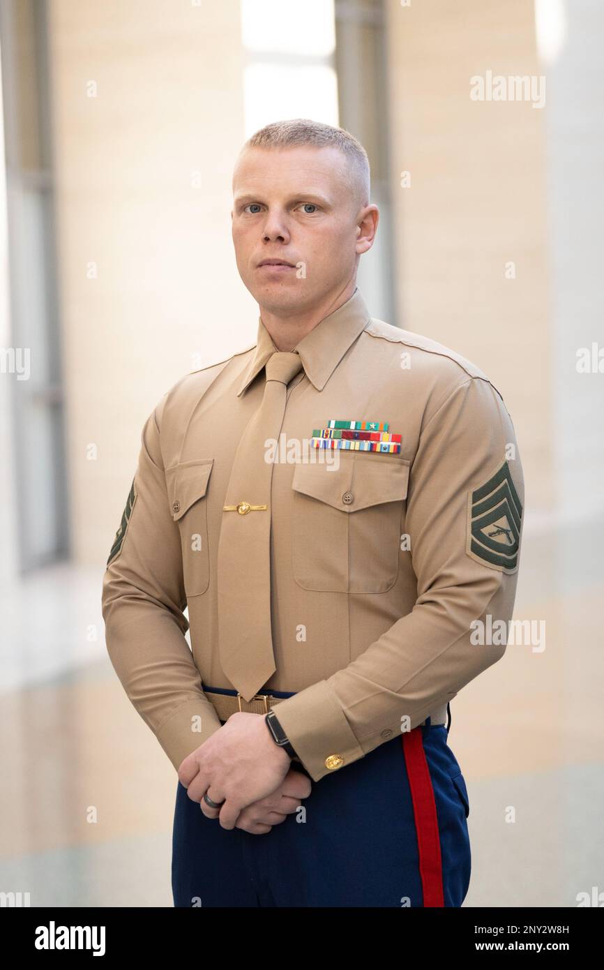 U.S. Marine Corps Gunnery Sgt. Danny Risener, Drill Instructor of the Year, poses for a photo ...