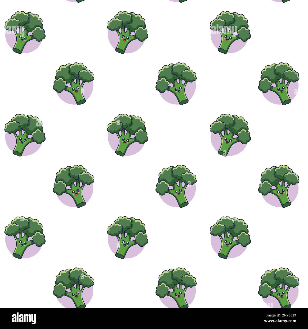 Cute kawaii Broccoli seamless pattern in doodle style. Vector hand ...