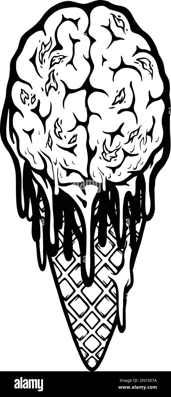 Creepy zombie ice cream brain monochrome vector illustrations for your ...