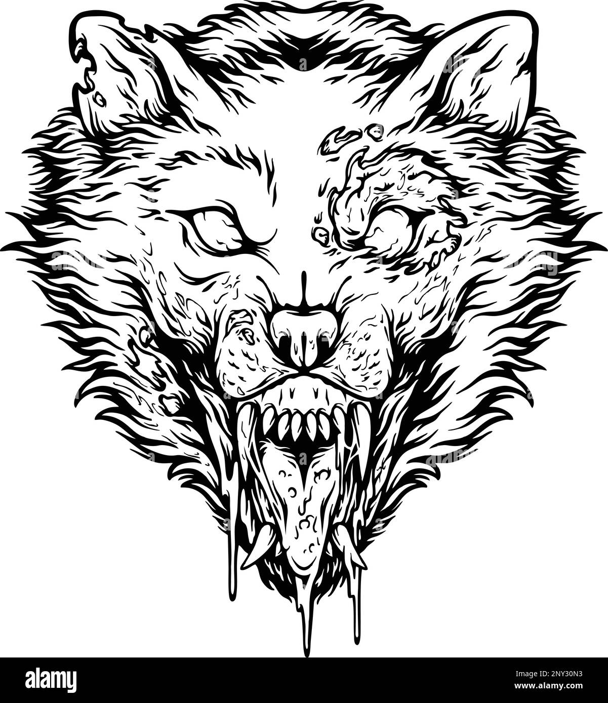 Creepy monster wolf head monochrome vector illustrations for your work ...
