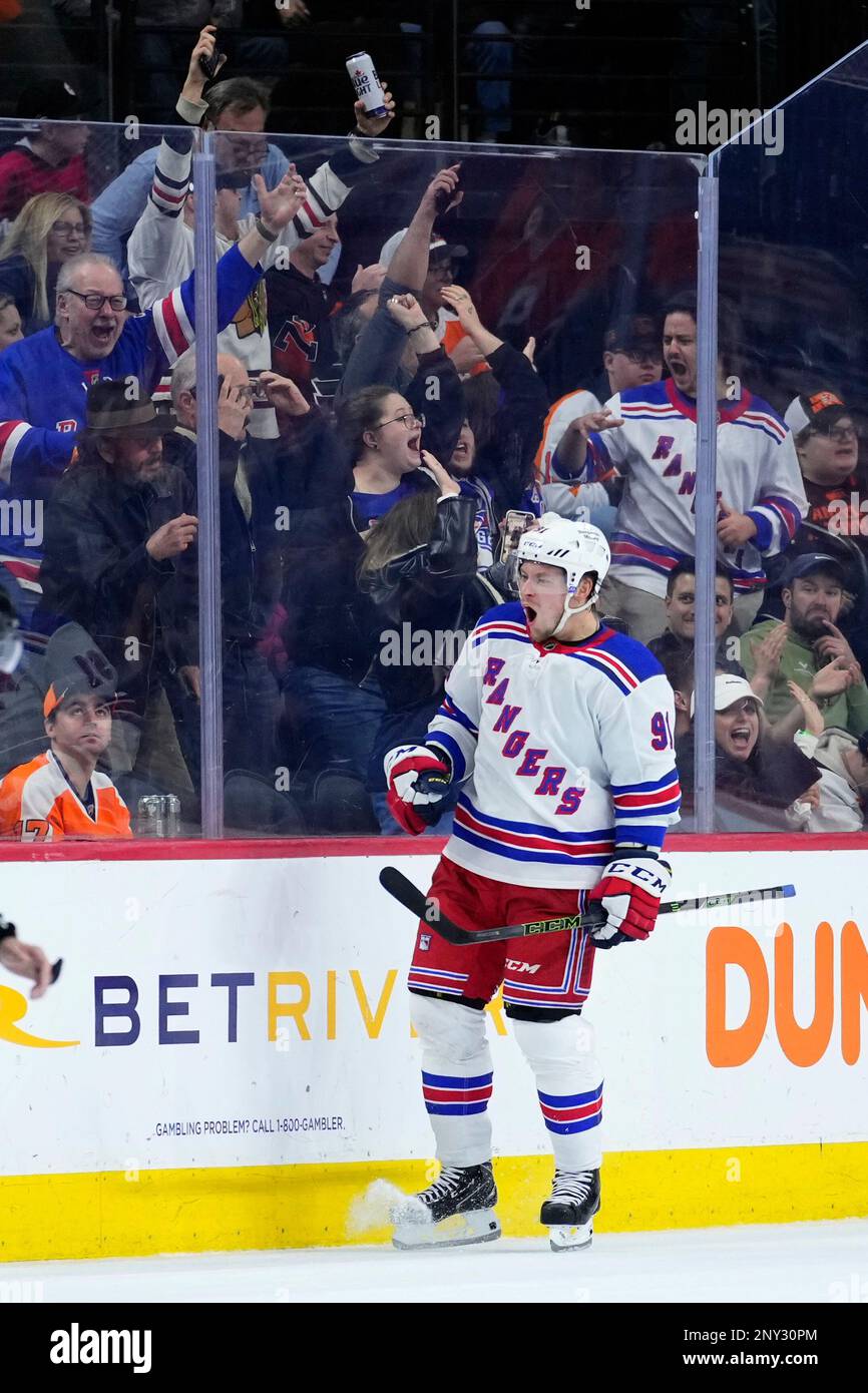 New York Rangers' Vladimir Tarasenko celebrates after scoring the game ...