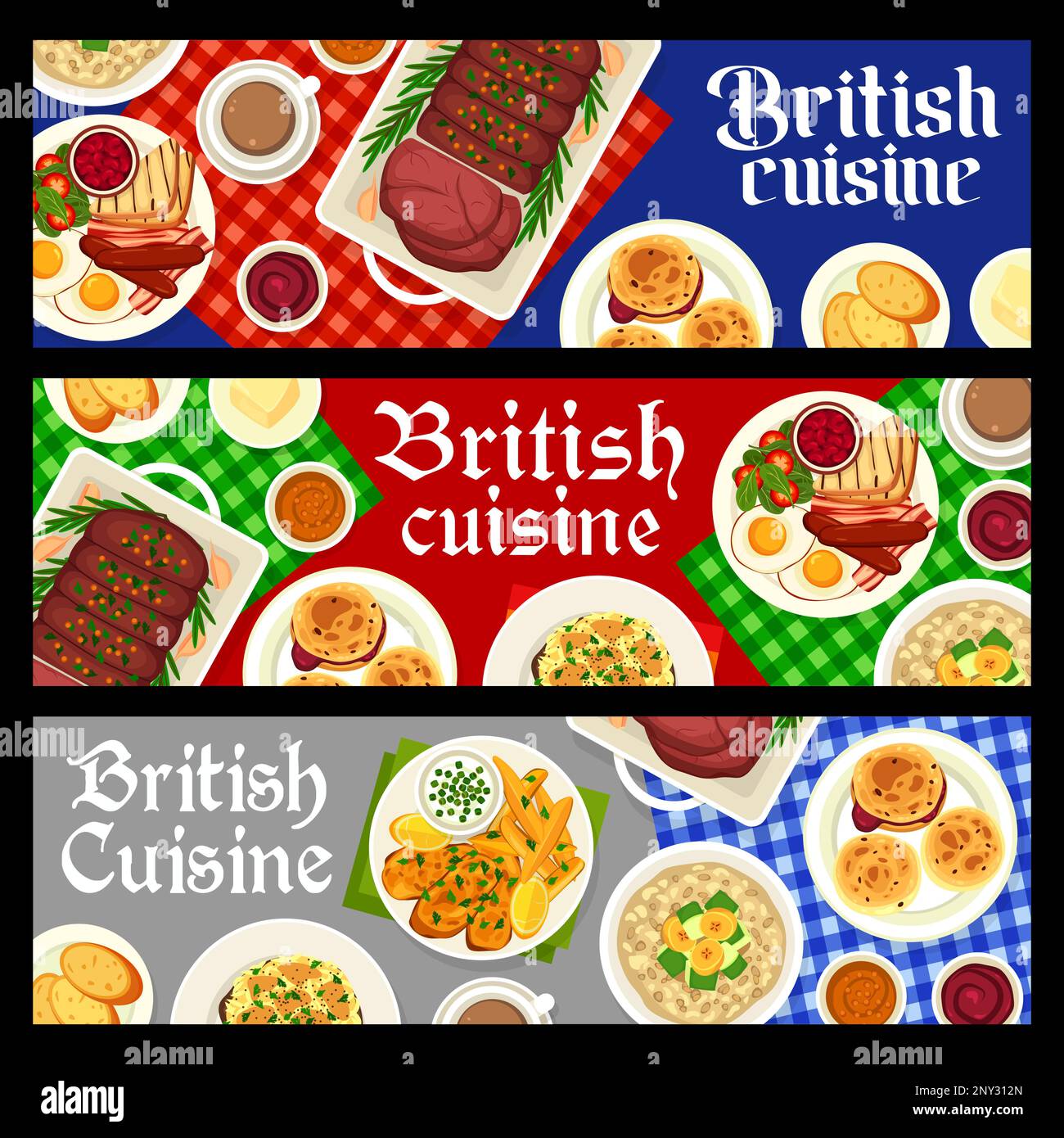 British cuisine restaurant food banners. Scones with jam and clotted ...