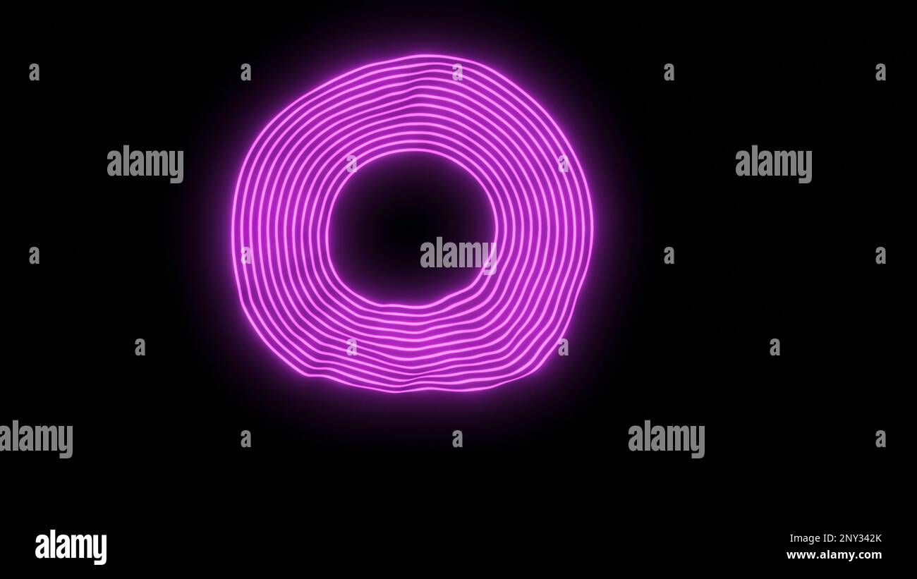 Animation with ring of neon rings blurring in space. Design. Neon 3d ...