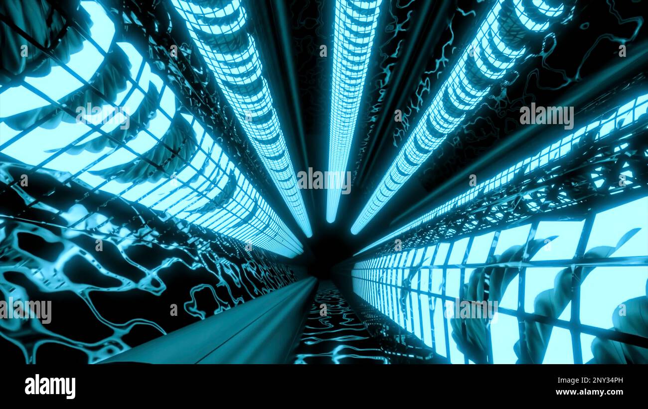 Futuristic 3d tunnel with neon technological pipe lines. Design ...