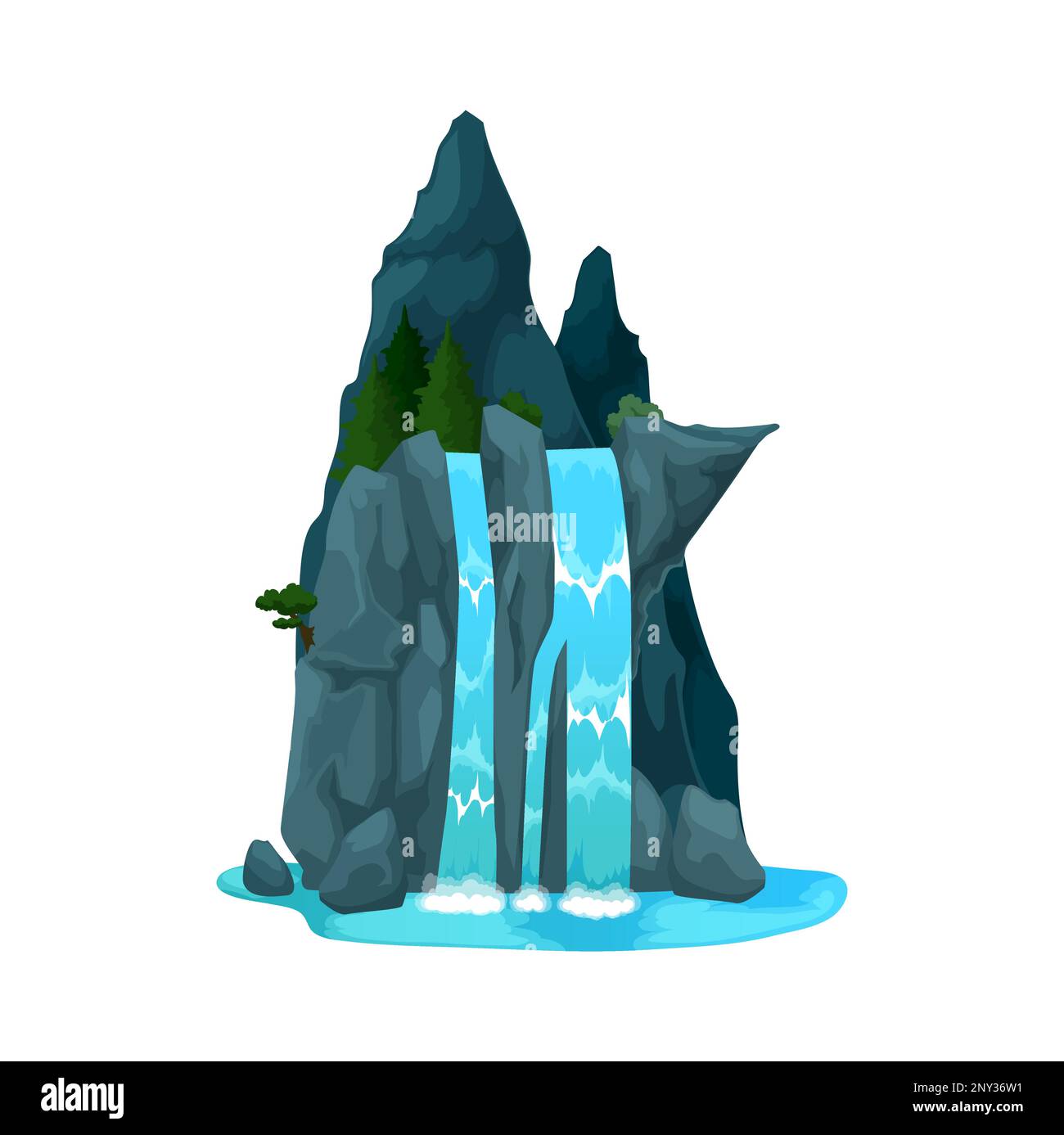 Cartoon waterfall, water cascade or mountain river streams with ...
