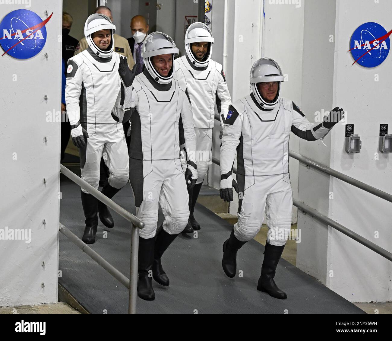 NASA Astronauts Warren Hoburg and Stephen Bowen (front l and r ...