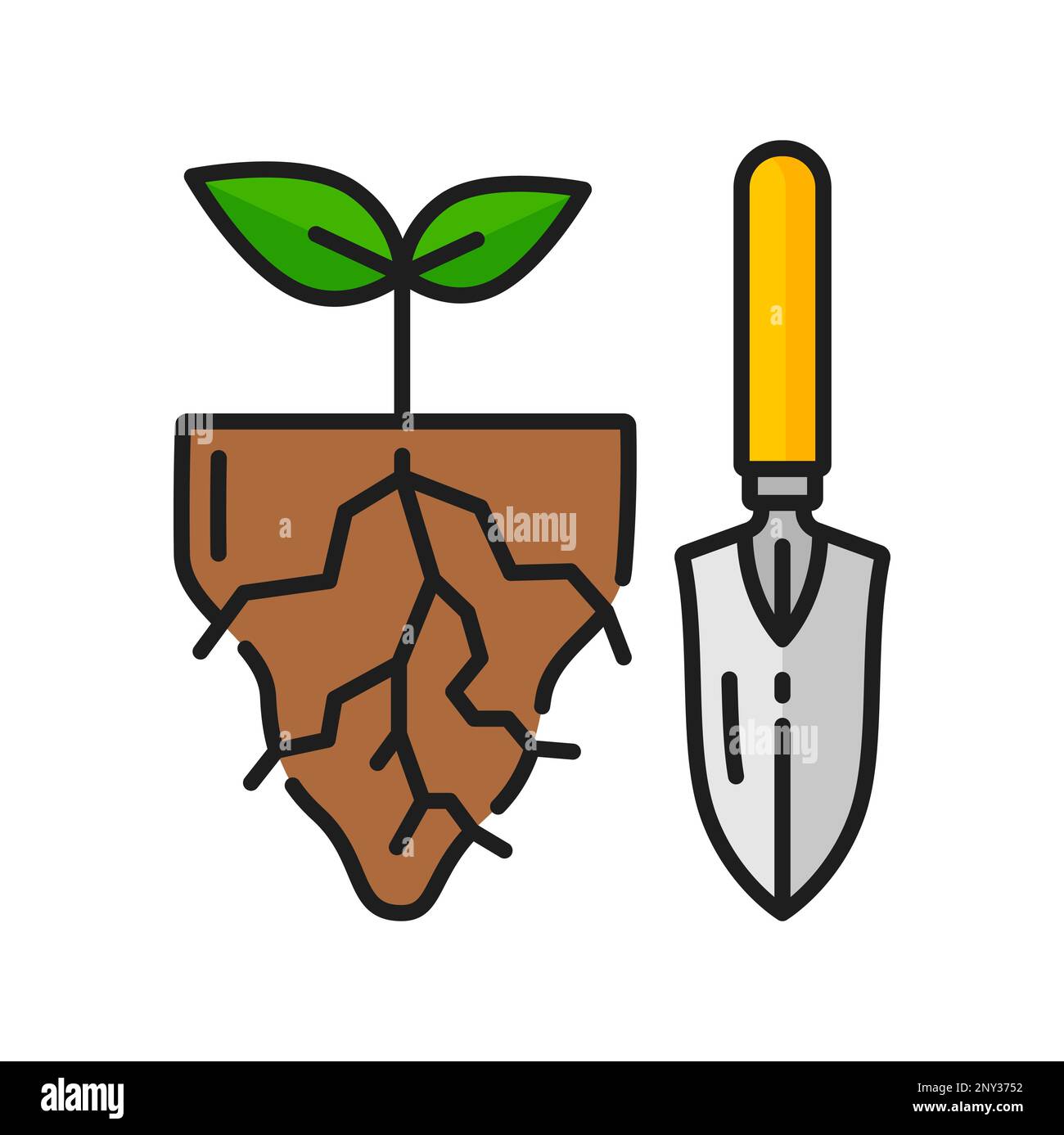 Gardening and farming agriculture, agronomy color line icon. Sapling ...